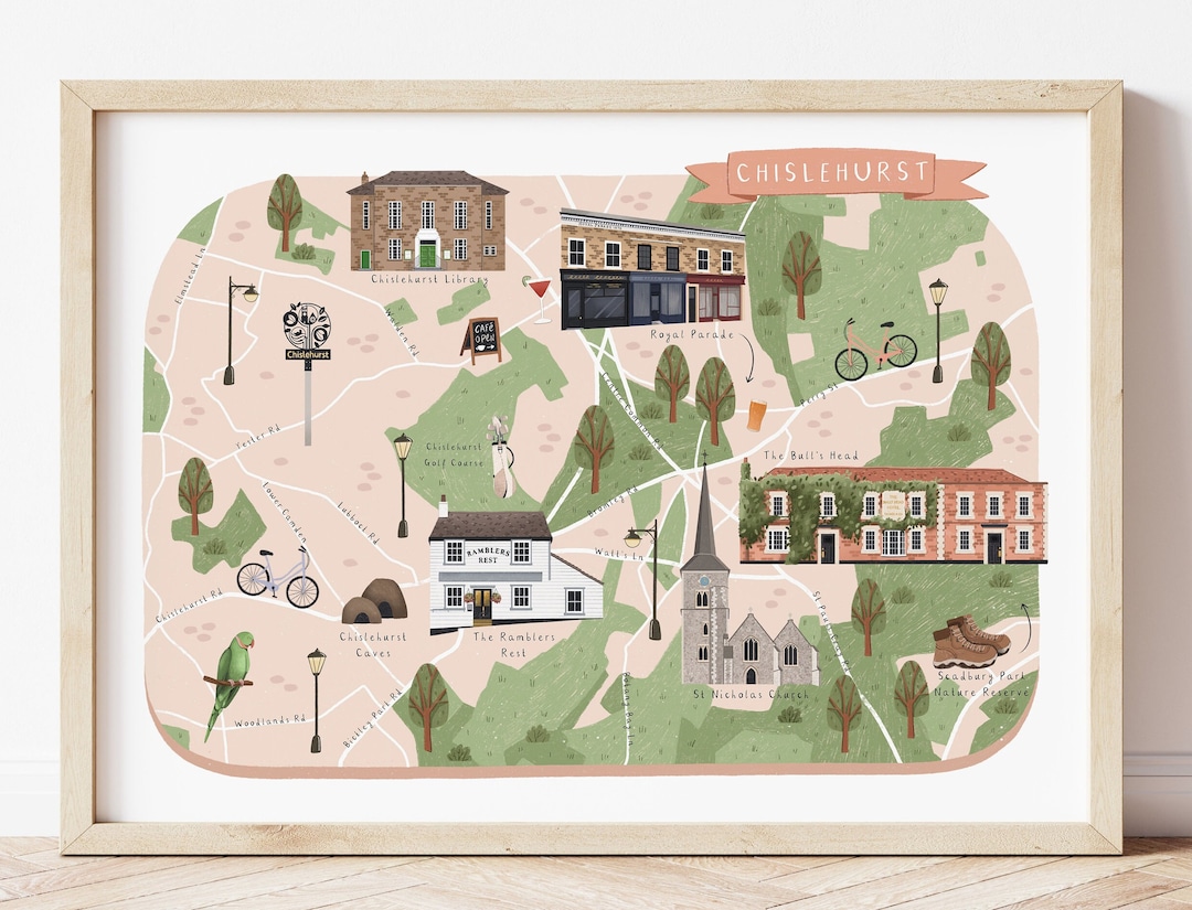 Chislehurst Map Illustrated Map of Chislehurst Chislehurst - Etsy