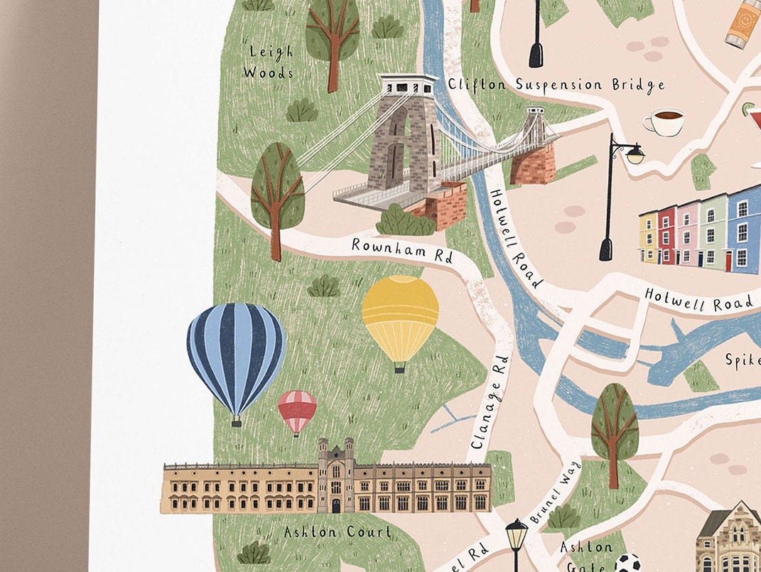Bristol Map, Illustrated Map of Bristol, Bristol Poster, Bristol Print, Bristol Art, Bristol ...