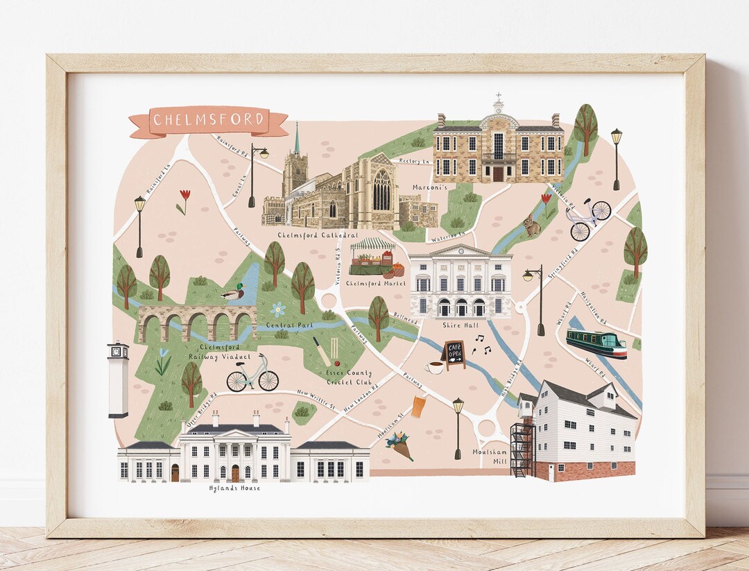 Chelmsford Map, Illustrated Map of Chelmsford, Chelmsford Poster ...
