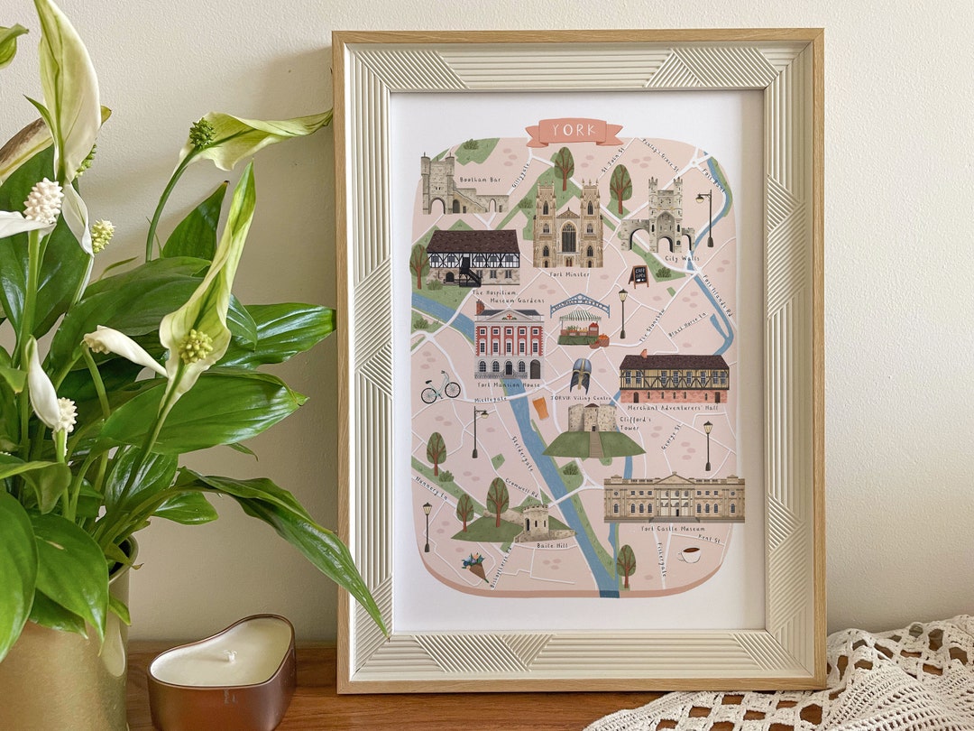 York Map, Illustrated Map of York, York Poster, York Print, York Art ...