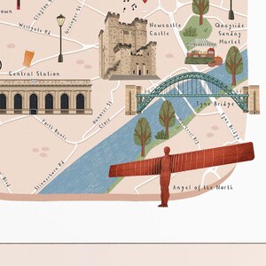 Newcastle Map, Illustrated Map of Newcastle, Newcastle Poster ...