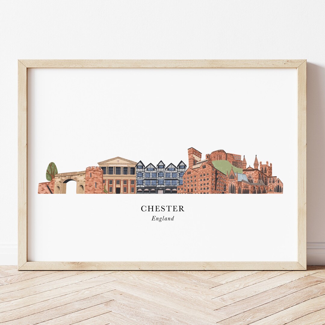 Chester Skyline Print, Hand Drawn Illustrated Chester Poster, Colourful ...