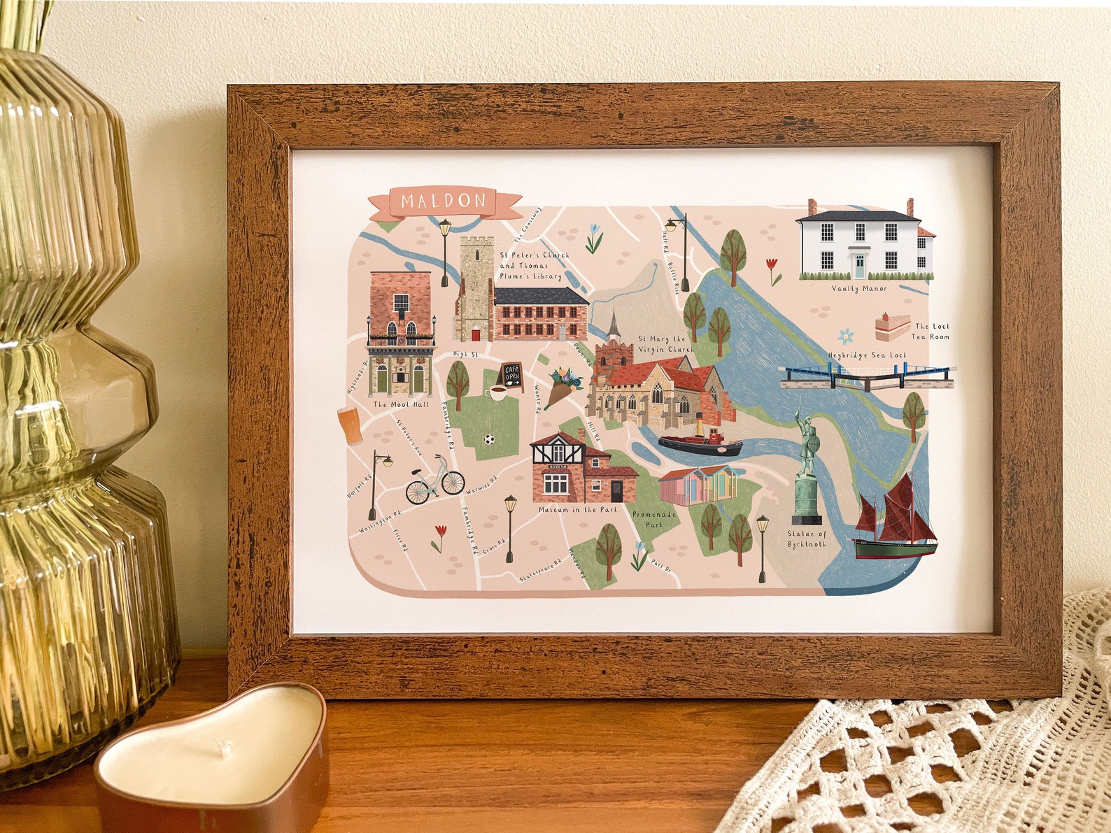 Maldon Map, Illustrated Map of Maldon, Maldon Poster, Maldon Print ...