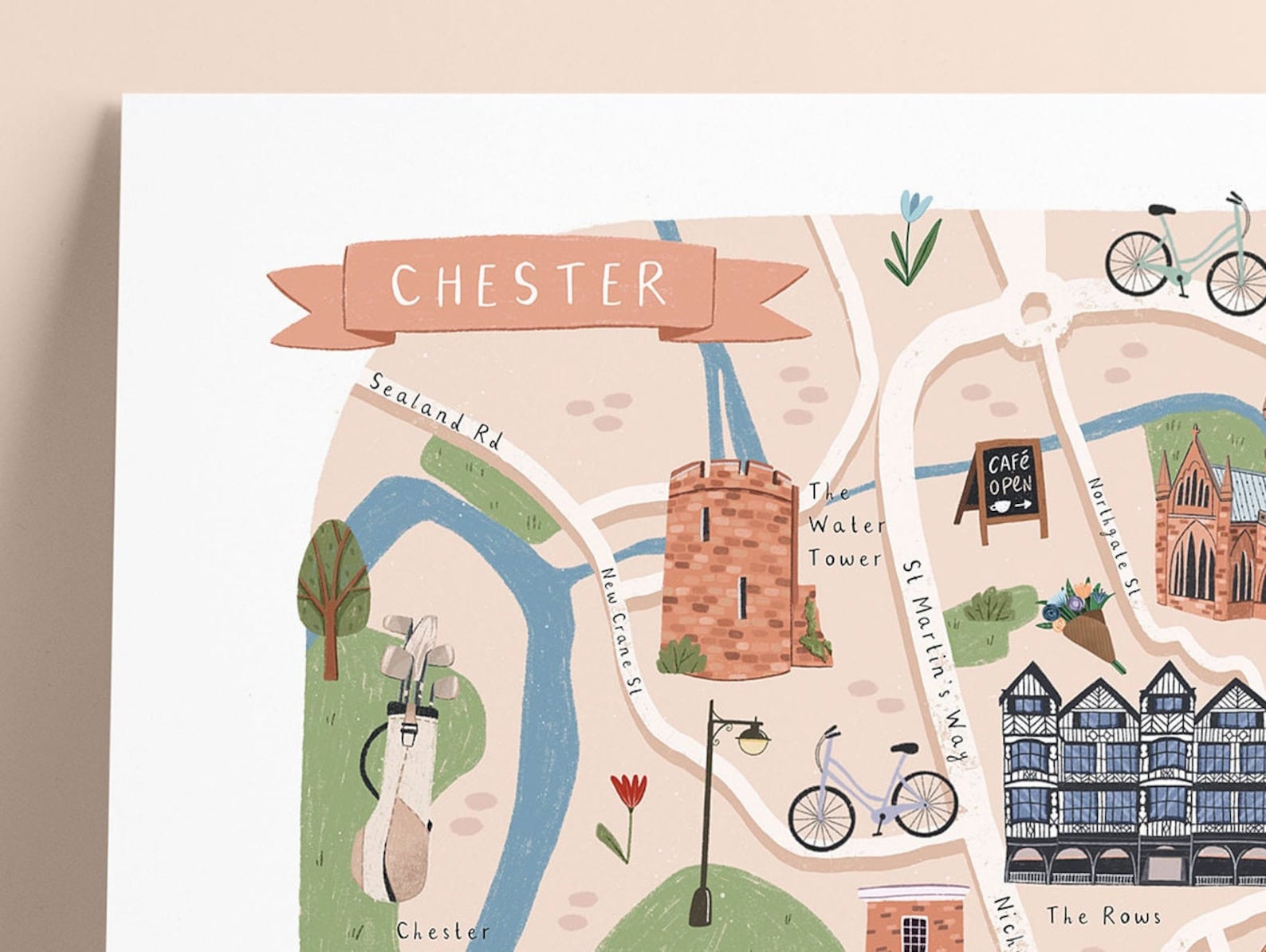 Chester Map Illustrated Map of Chester Chester Poster - Etsy UK