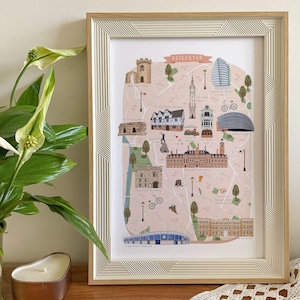 Leicester Map, Illustrated Map of Leicester, Leicester Print, Leicester ...