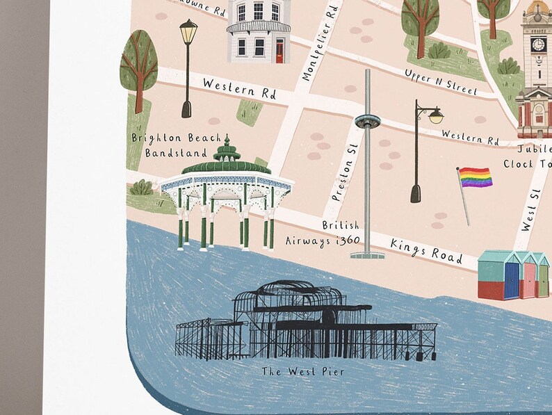 Brighton Map Illustrated Map of Brighton Brighton Poster - Etsy