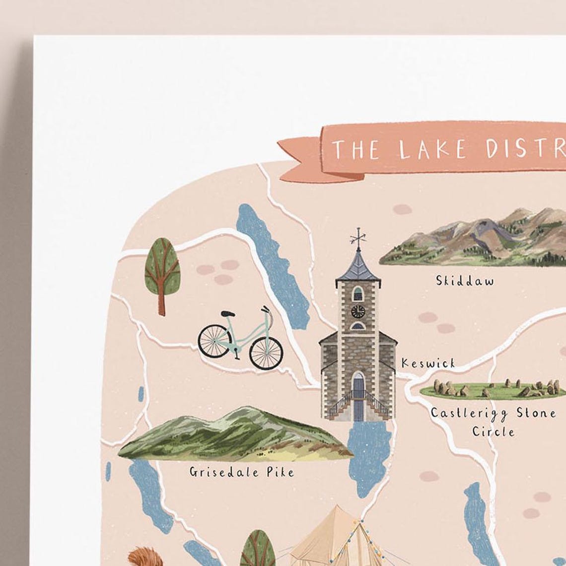 Lake District Map Print, Illustrated Map of the Lakes, Lake District ...