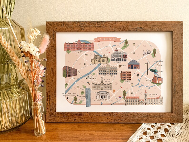 Manchester Map, Illustrated Map of Manchester, Manchester Poster ...