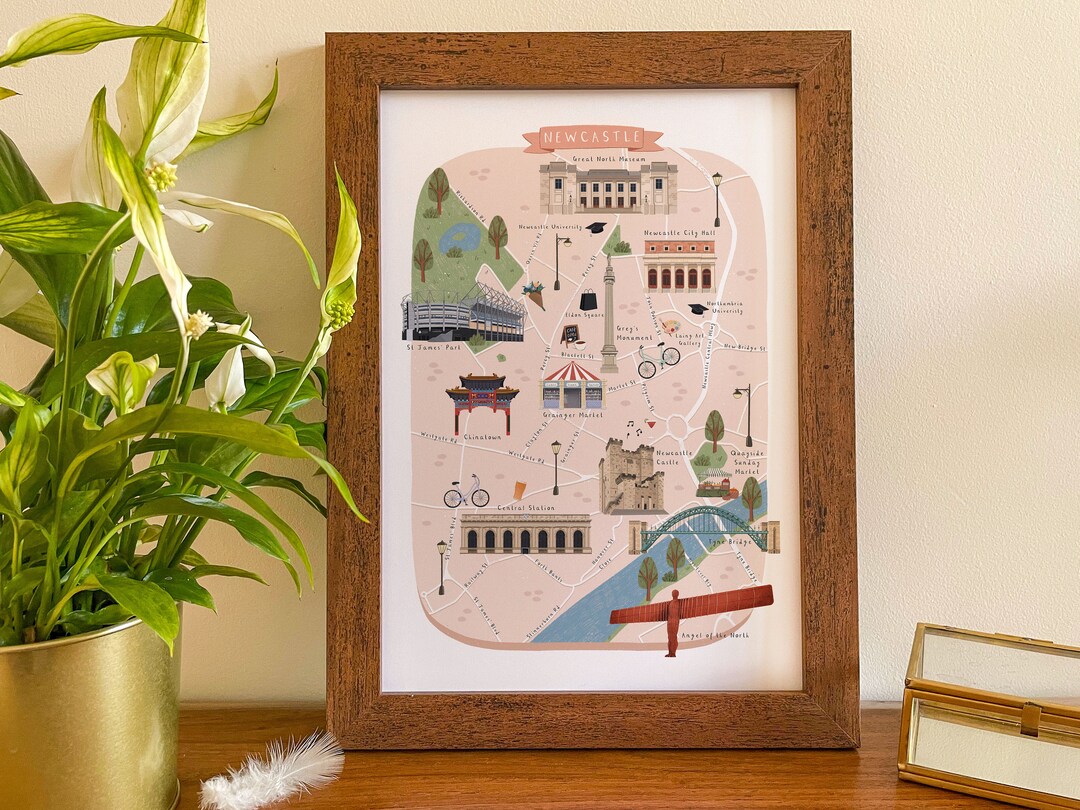 Newcastle Map, Illustrated Map of Newcastle, Newcastle Poster ...