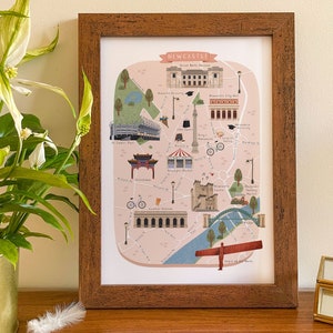 Newcastle Map, Illustrated Map of Newcastle, Newcastle Poster ...