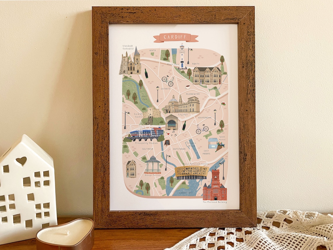 Cardiff Map Illustrated Map of Cardiff Cardiff Print - Etsy