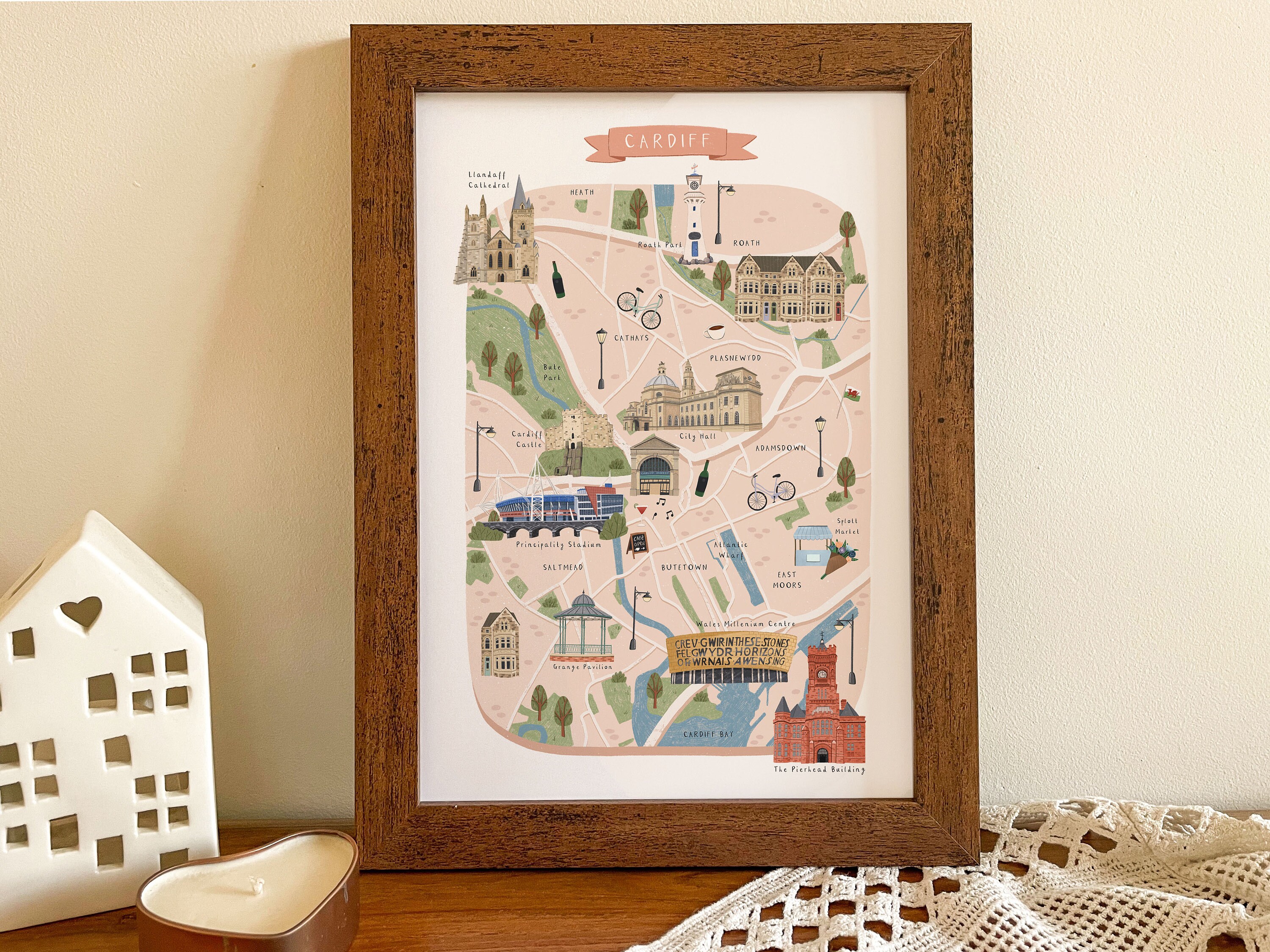Cardiff Map, Illustrated Map of Cardiff, Cardiff Print, Cardiff Art ...