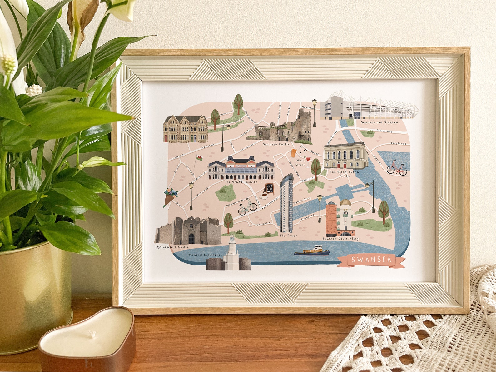 Swansea Map, Illustrated Map of Swansea, Swansea Poster, Swansea Print ...