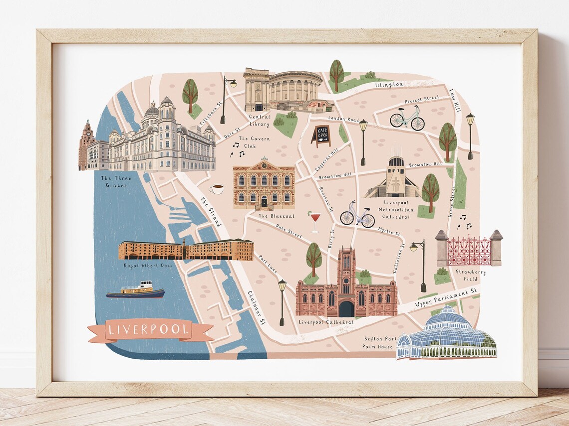 Liverpool Map Illustrated Map of Liverpool Liverpool Poster - Etsy