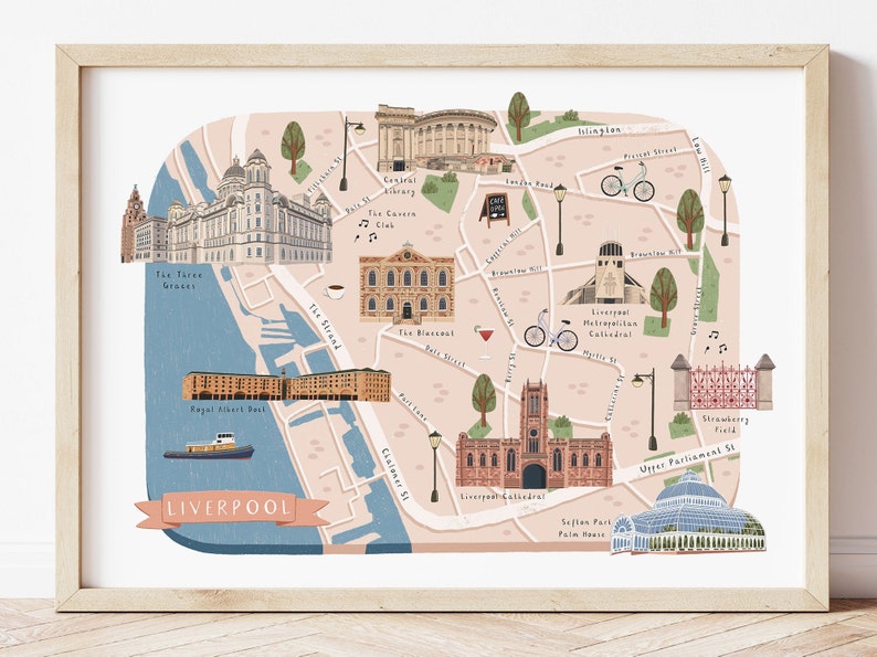 Liverpool Map Illustrated Map of Liverpool Liverpool Poster - Etsy