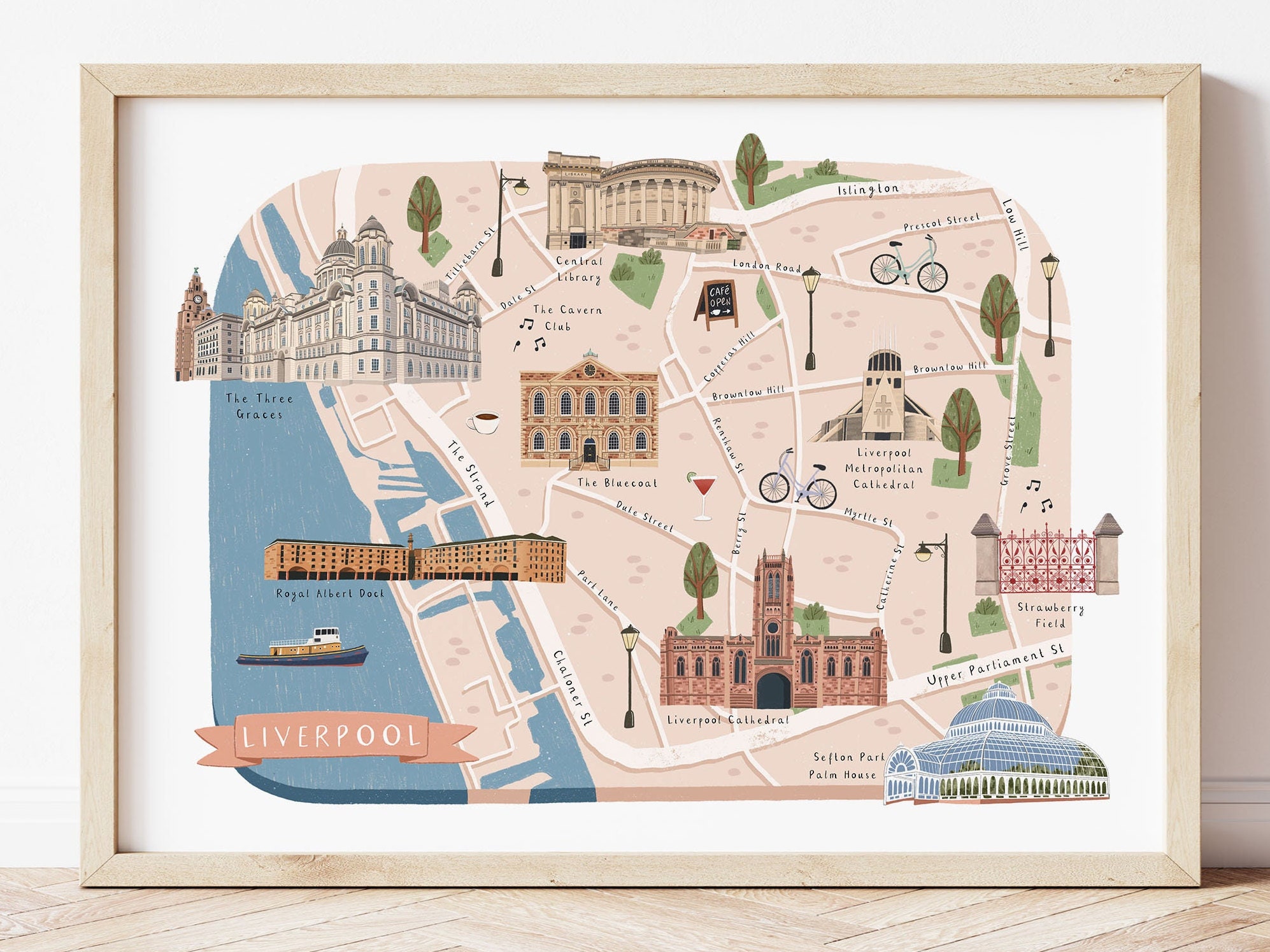 Mapa de Liverpool mapa ilustrado de Liverpool cartel de - Etsy España