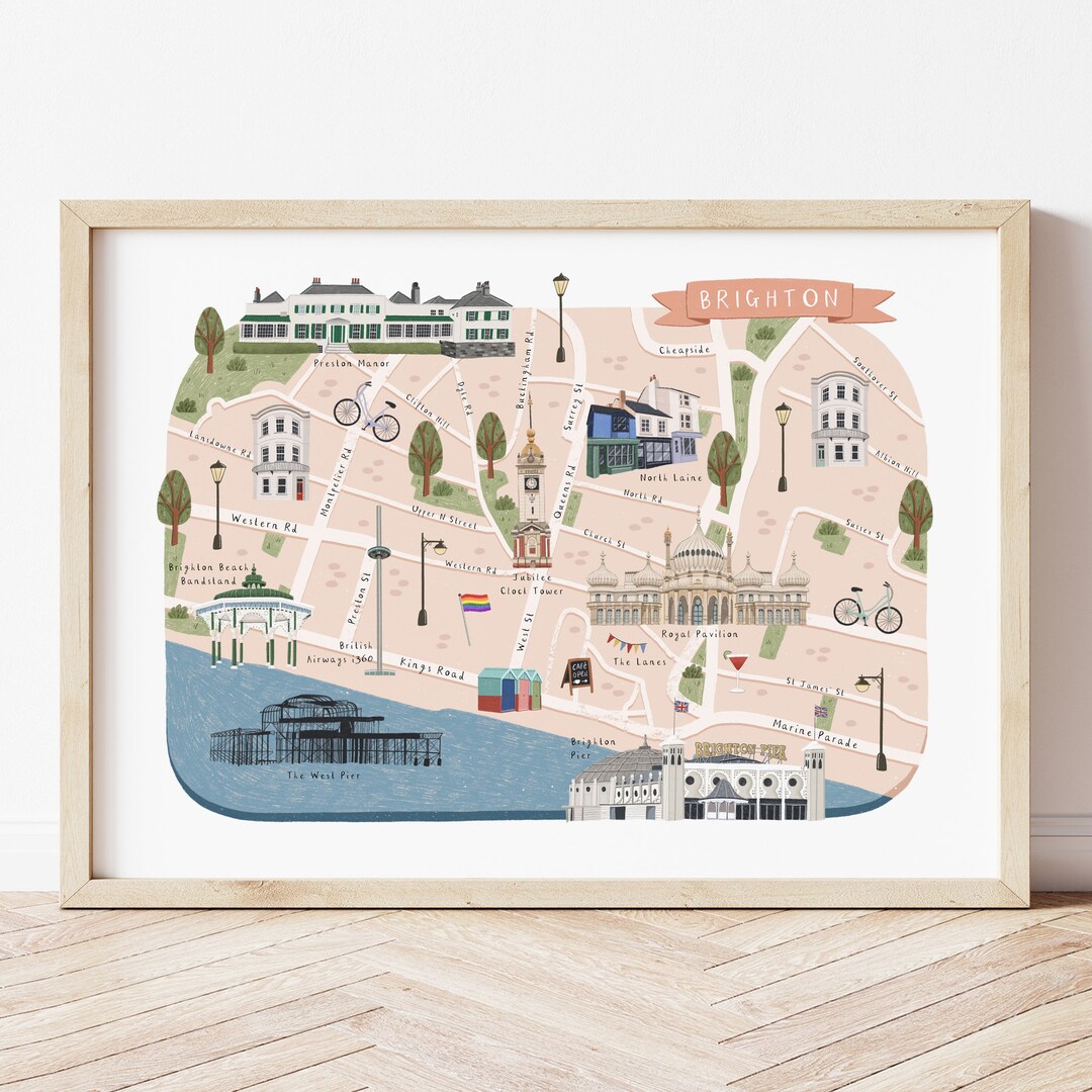 Brighton Map, Illustrated Map of Brighton, Brighton Poster, Brighton ...