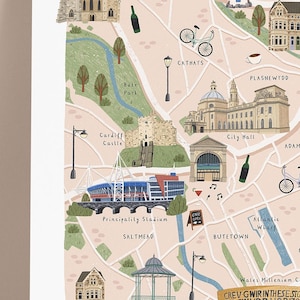 Cardiff Map, Illustrated Map of Cardiff, Cardiff Print, Cardiff Art ...