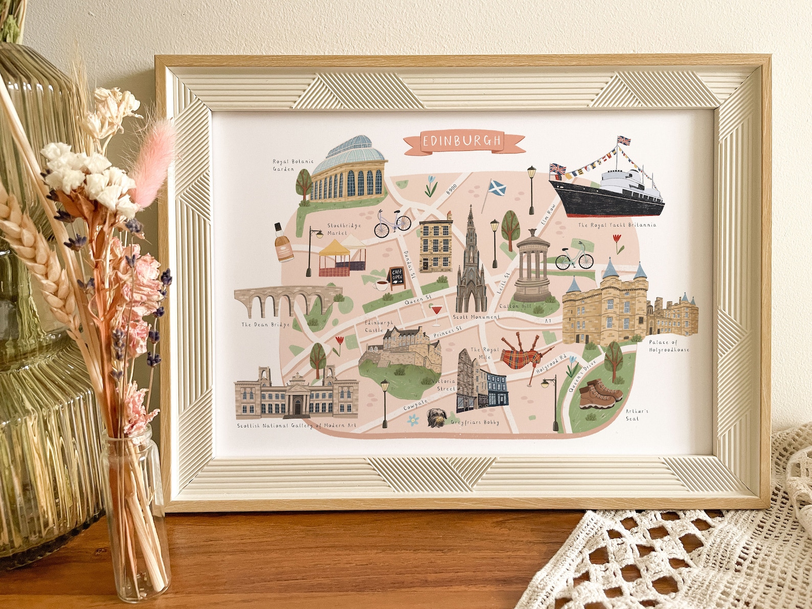 Edinburgh Map, Illustrated Map of Edinburgh, Edinburgh Print, Edinburgh ...