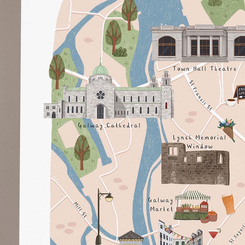 Galway Illustrated Map Print, Hand Drawn Illustrated Galway Poster ...