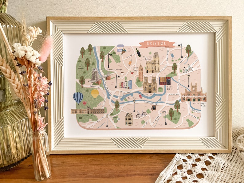 Bristol Map, Illustrated Map of Bristol, Bristol Poster, Bristol Print, Bristol Art, Bristol ...