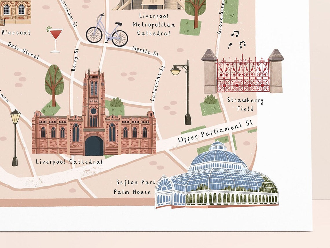 Liverpool Map Illustrated Map of Liverpool Liverpool Poster - Etsy