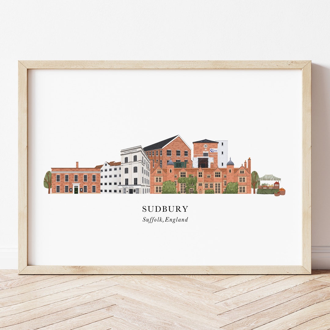 Sudbury Skyline Print, Hand Drawn Illustrated Sudbury Poster, Colourful ...