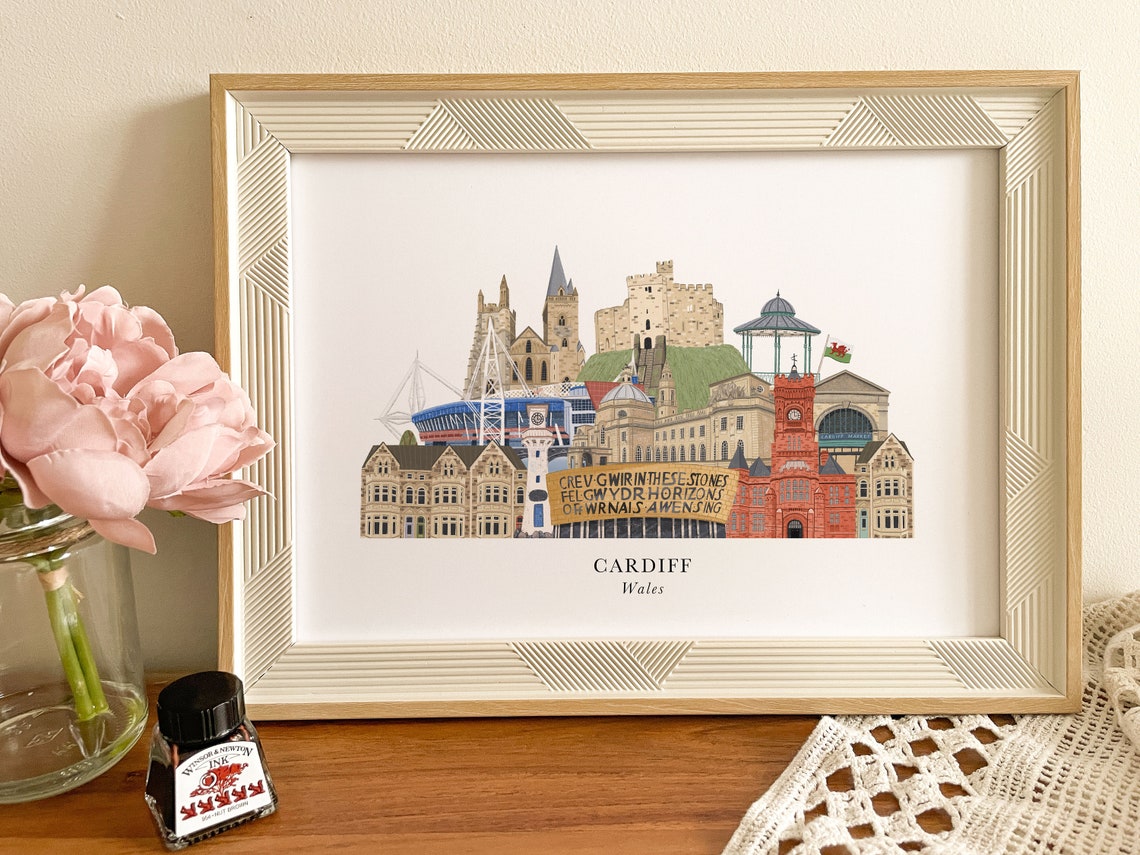 Cardiff Skyline Print Cardiff Landmarks Cardiff Cityscape - Etsy