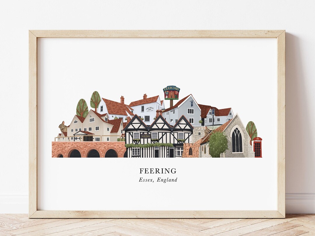 Feering Skyline Print, Feering Landmarks, Feering Cityscape, Feering ...