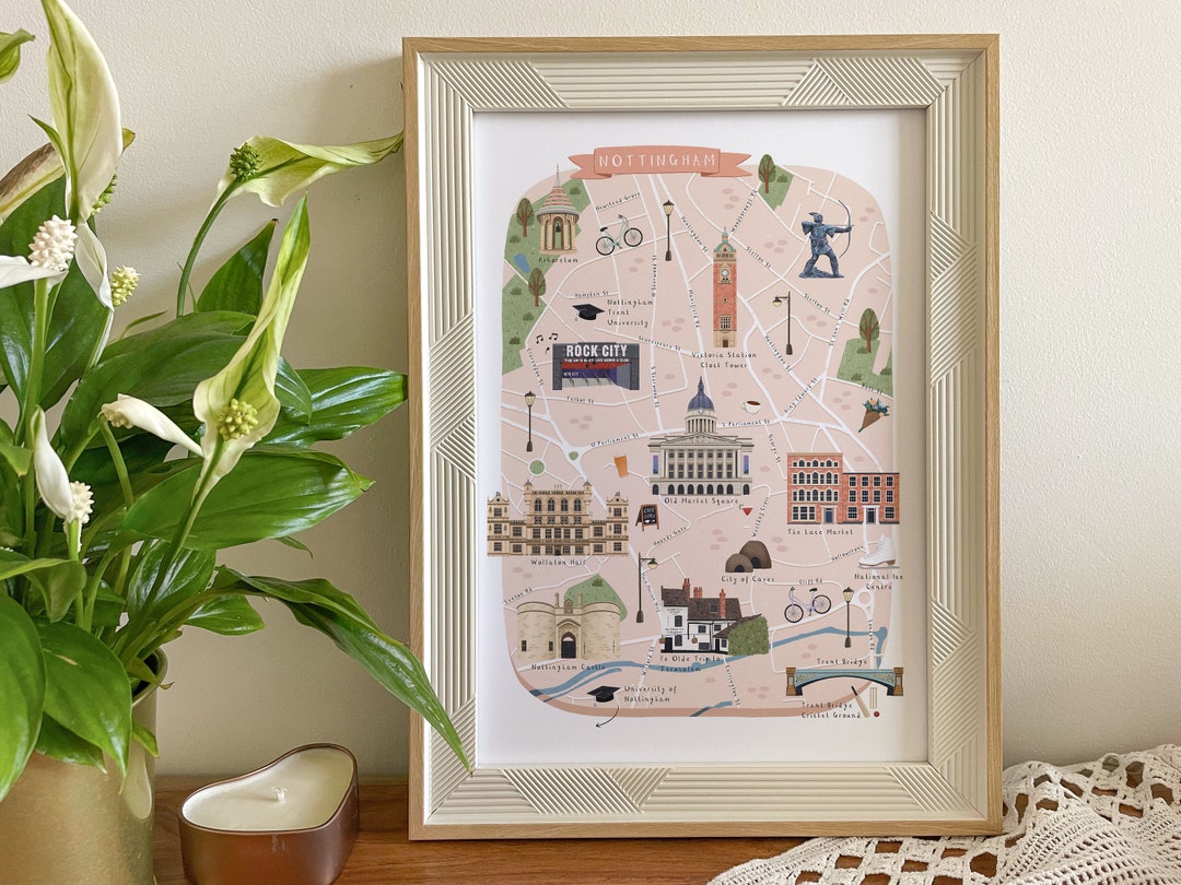 Nottingham Map Illustrated Map of Nottingham Nottingham - Etsy