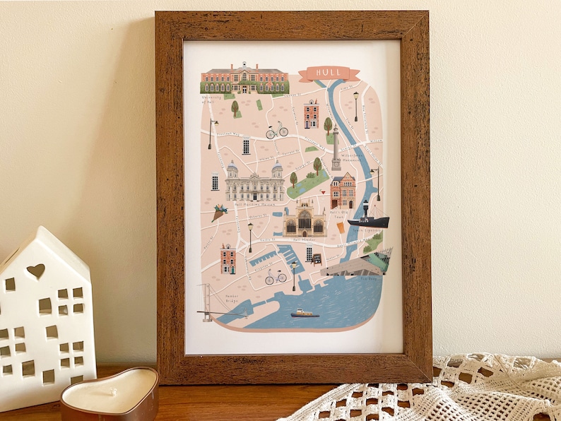 Hull Map, Illustrated Map of Hull, Hull Poster, Hull Print, Hull Art ...