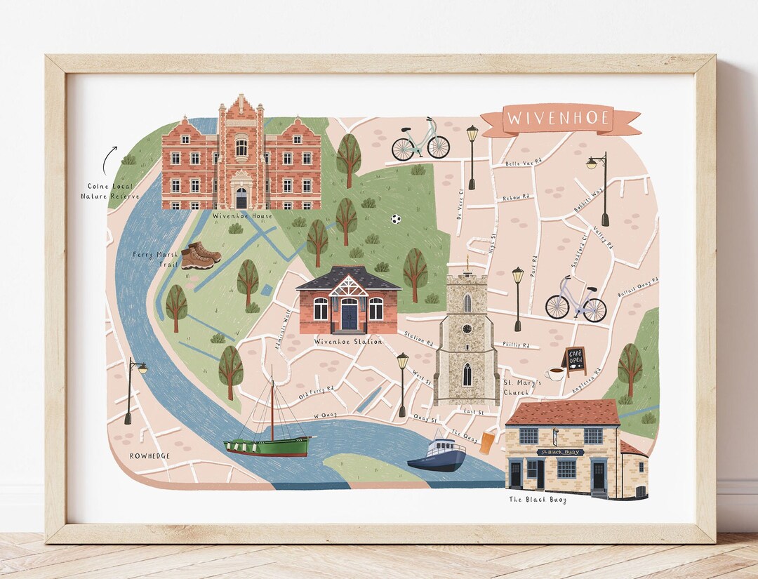 Wivenhoe Map, Illustrated Map of Wivenhoe, Wivenhoe Poster, Wivenhoe ...
