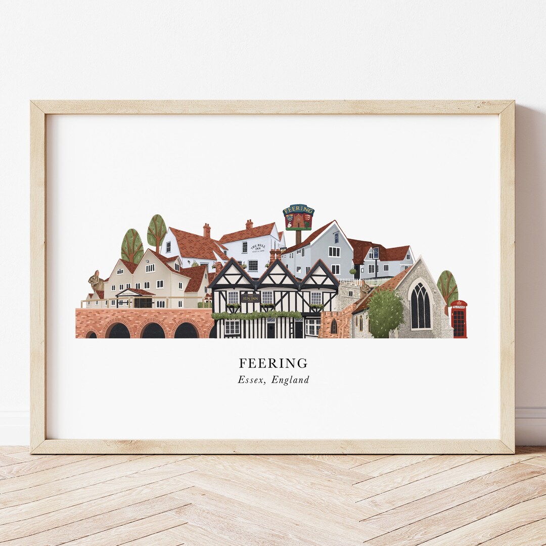 Feering Skyline Print, Feering Landmarks, Feering Cityscape, Feering ...