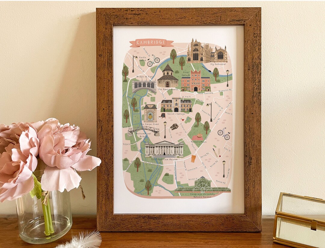 Cambridge Map, Cambridge Illustrated Map, Cambridge University Poster ...