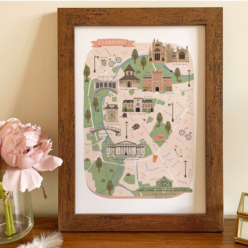 Cambridge Map Wall Art - Etsy UK