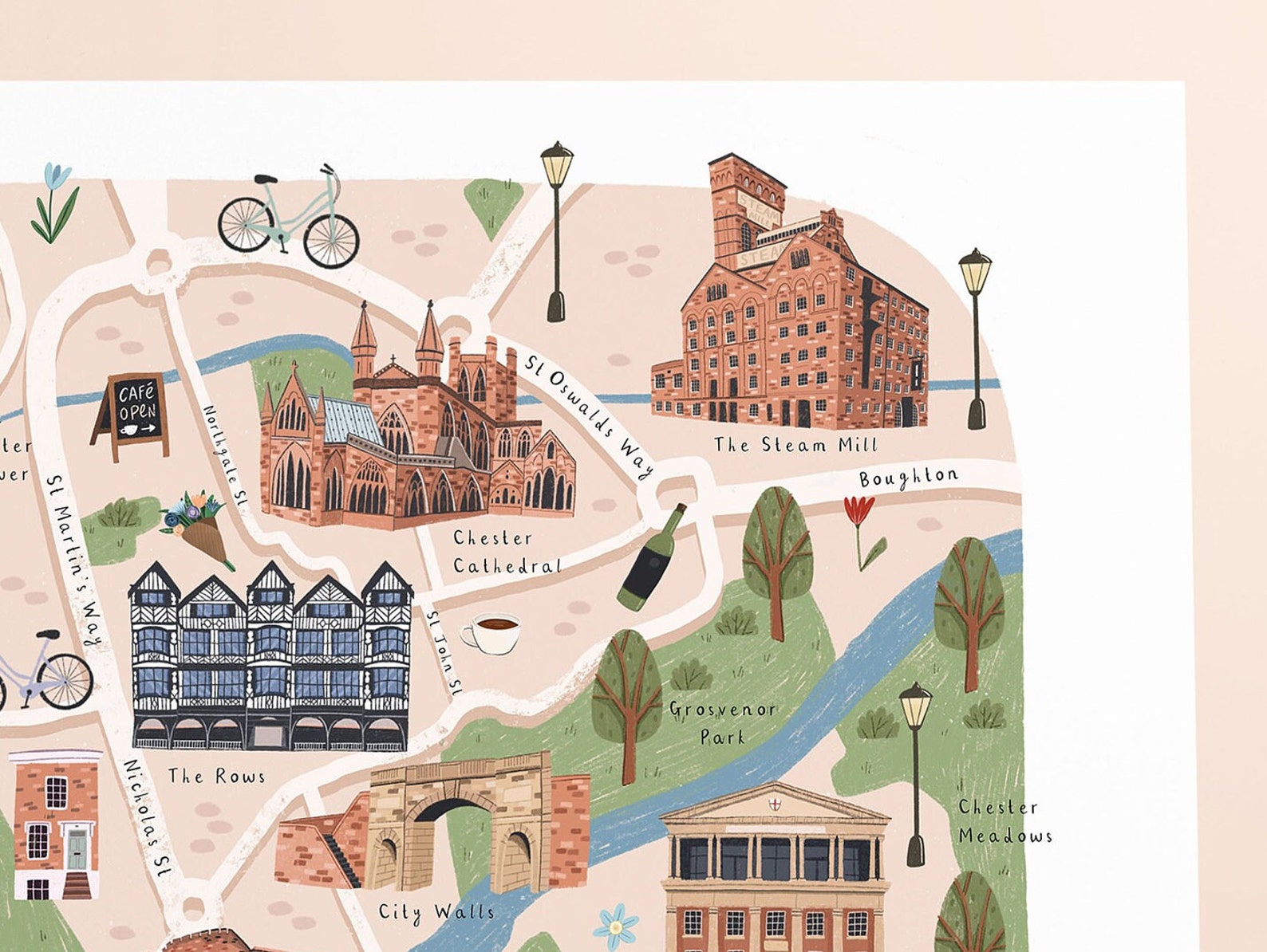 Chester Map Illustrated Map of Chester Chester Poster - Etsy UK
