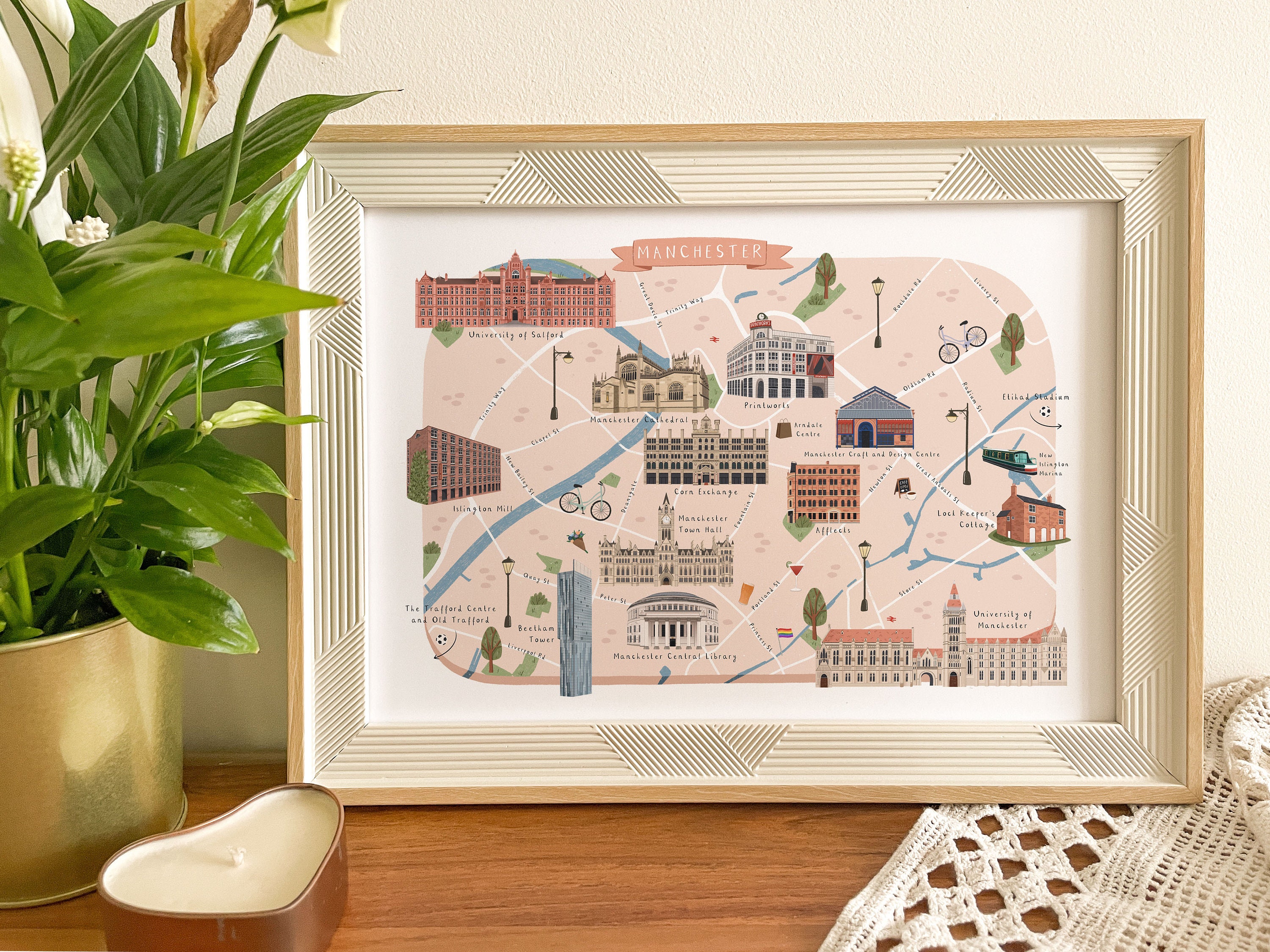 Manchester Map, Illustrated Map of Manchester, Manchester Poster ...