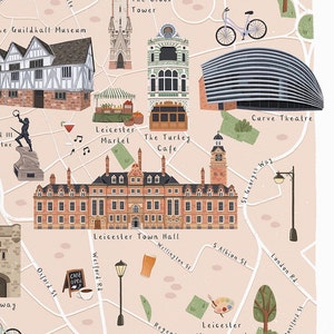 Leicester Map, Illustrated Map of Leicester, Leicester Print, Leicester ...
