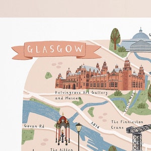 Glasgow Map, Illustrated Map of Glasgow, Glasgow Poster, Glasgow Print ...