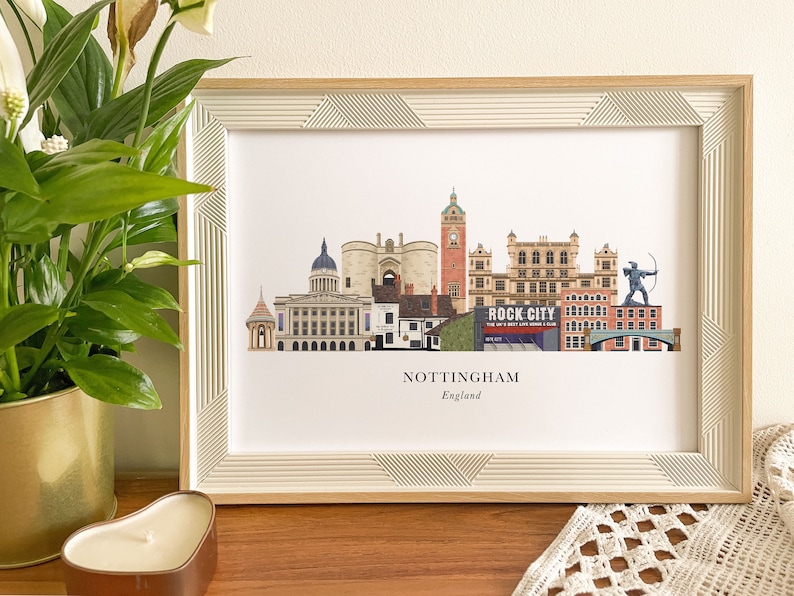 Nottingham Skyline Print, Nottingham Cityscape, Nottingham Wall Art ...