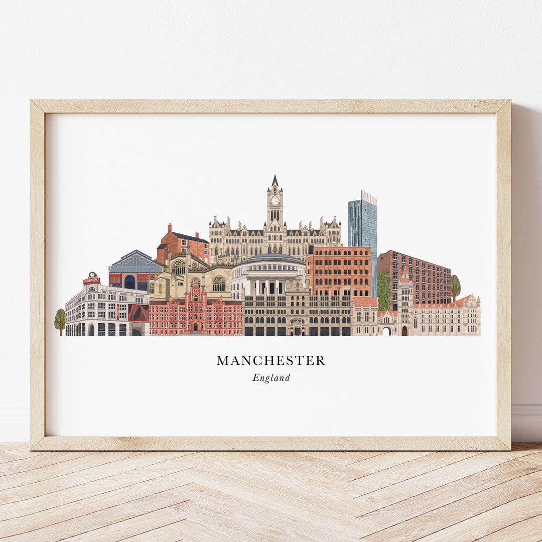 Manchester Skyline Print, Manchester Cityscape, Manchester Wall Art ...
