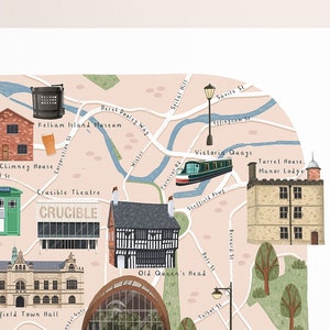 Sheffield Map, Illustrated Map of Sheffield, Sheffield Poster ...