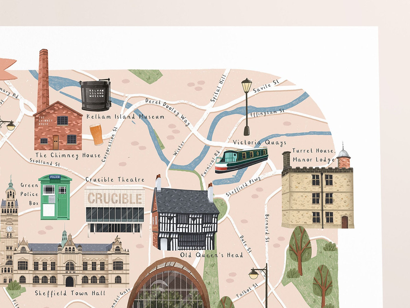 Sheffield Map Illustrated Map of Sheffield Sheffield Poster - Etsy UK
