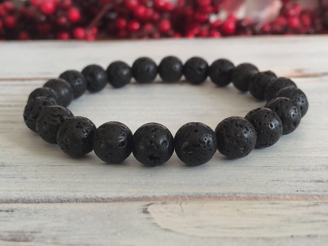 8mm Volcanic Lava Bracelet, Stacking Bracelet, Basalt Chakra Bracelet ...