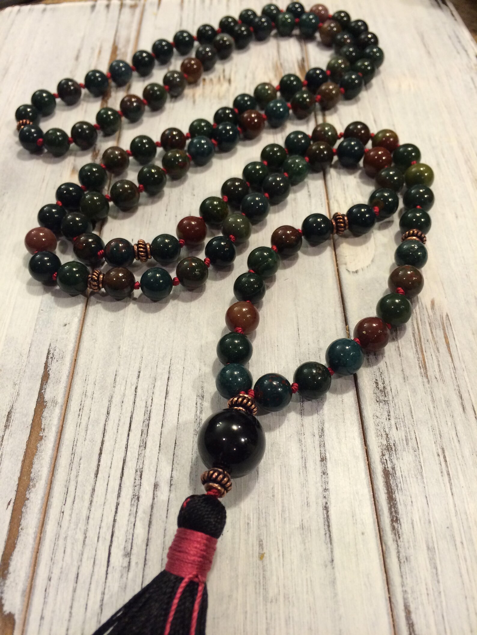 Bloodstone Black Tourmaline 108 Mala Beads Mantra | Etsy