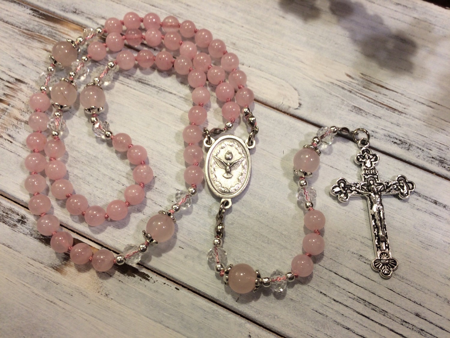 Catholic Rosary Genuine Rose Quartz Rosary Baptism or First - Etsy