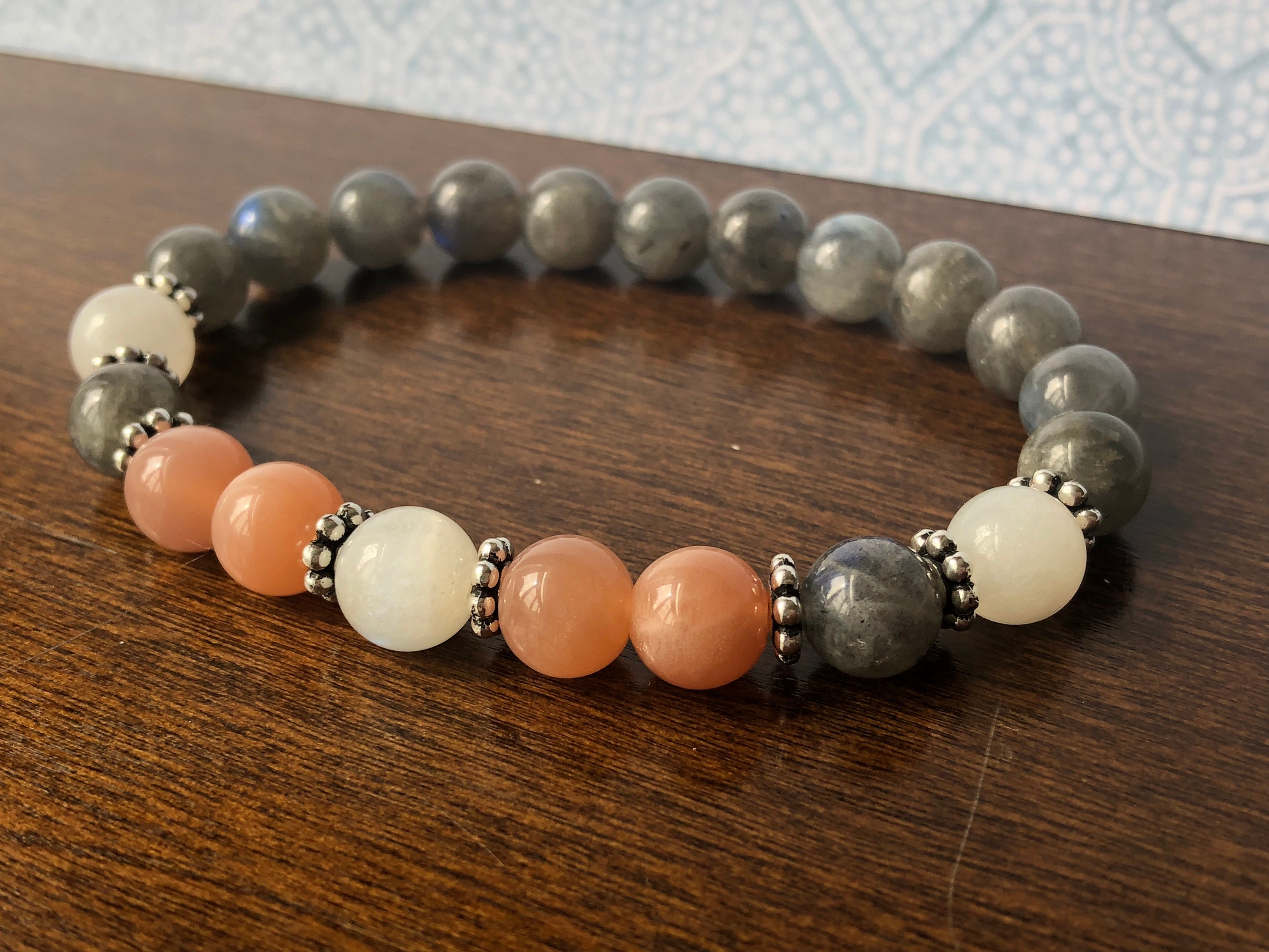 Moonstone Sunstone & Labradorite Bracelet Wrist Mala For | Etsy