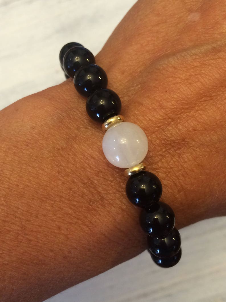 Full Moon Bracelet, AA Grade Black Tourmaline, Moonstone for Protection ...