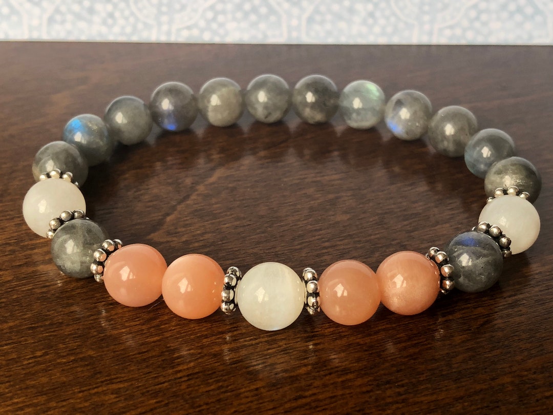 Moonstone, Sunstone & Labradorite Bracelet, Wrist Mala, for Positivity ...