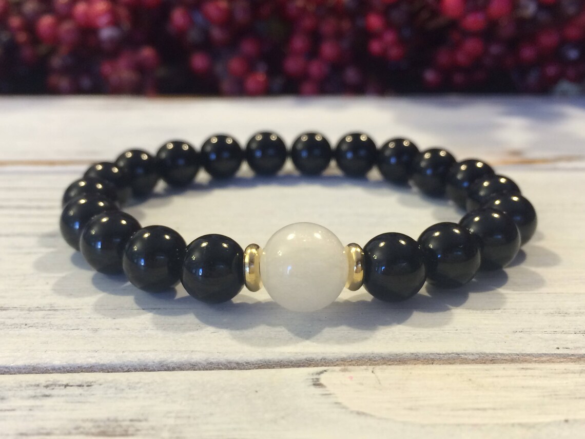 Full Moon Bracelet, AA Grade Black Tourmaline, Moonstone for Protection ...